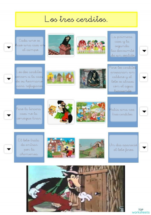 Comprensión lectora. Los tres cerditos.. Ficha interactiva | TopWorksheets