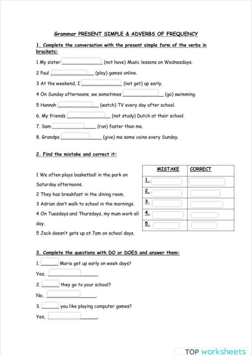Present simple and adverbs of frequency. Interactive worksheet ...