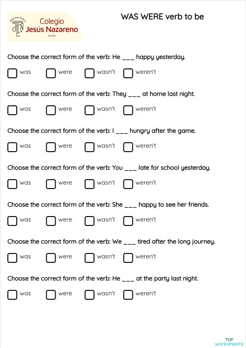 WAS WERE verb to be. Interactive worksheet | TopWorksheets