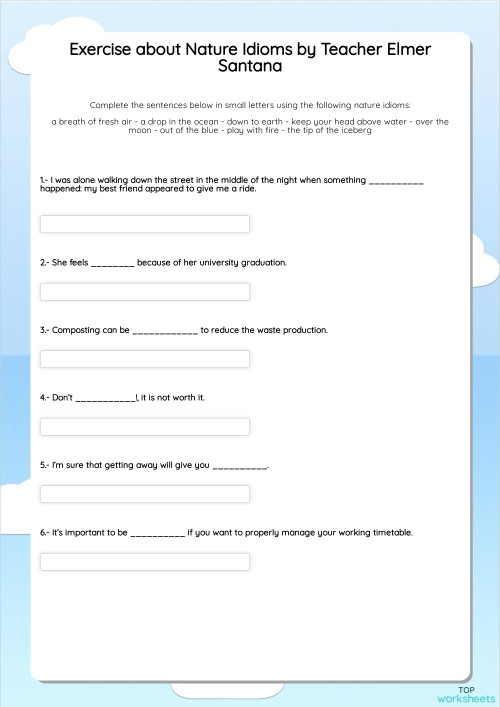 Exercise about Nature Idioms by Teacher Elmer Santana. Interactive ...