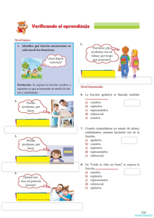 FUNCIONES LENGUAJE - NIVEL PRIM. Ficha interactiva | TopWorksheets
