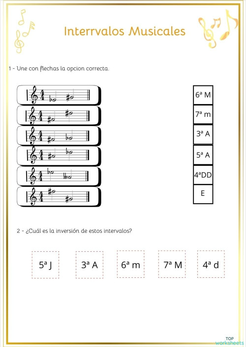 Interrvalos Musicales . 1. Ficha interactiva | TopWorksheets
