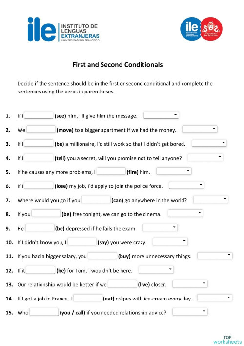 FIrst and Second Conditionals. Interactive worksheet | TopWorksheets