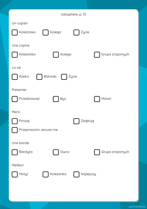 adosphère, p. 15. Fiche interactive | TopWorksheets