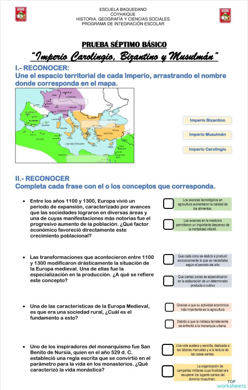 Imperio Bizantino, Carolingio y Musulmán. Ficha interactiva | TopWorksheets