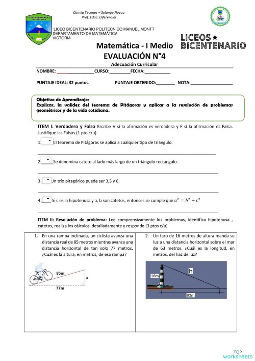 Teorema de Pitágoras. Ficha interactiva | TopWorksheets