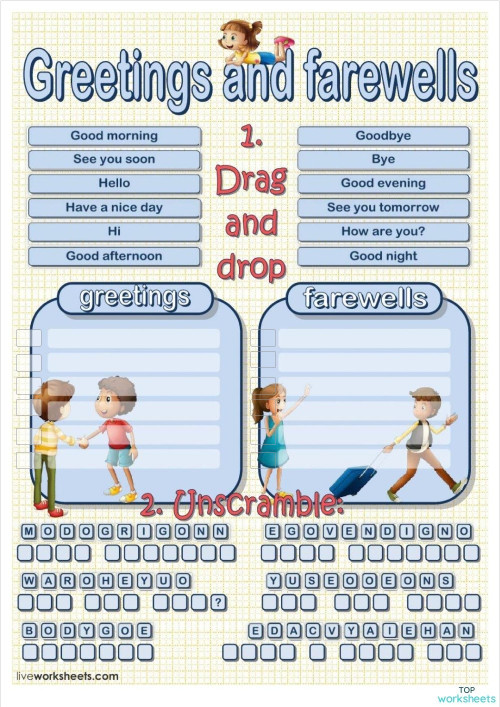 Greetings and farewells: interactive worksheets and online exercises ...