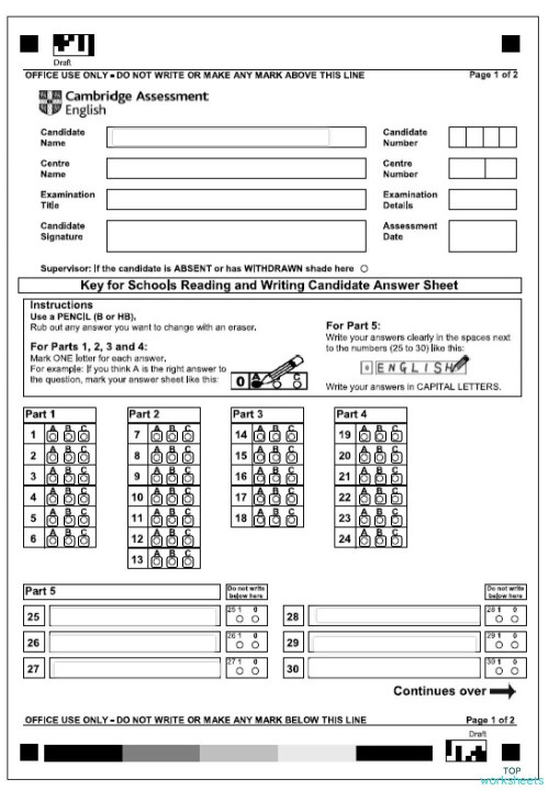 A2 Key For Schools - Reding and Writing - Test 5 - M2. Interactive ...