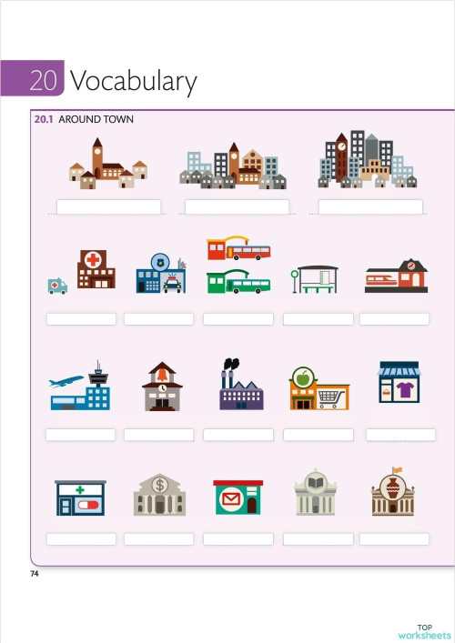 Around town. Interactive worksheet | TopWorksheets