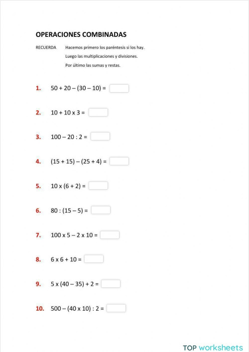 Operaciones combinadas. Ficha interactiva | TopWorksheets