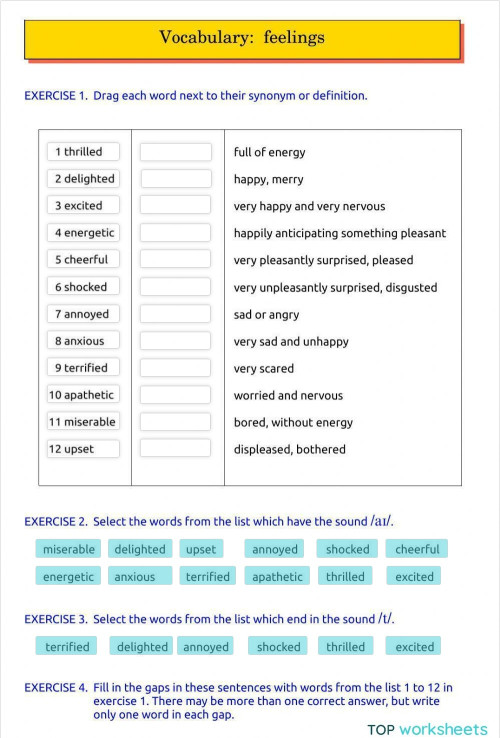 Vocabulary: feelings. Interactive worksheet | TopWorksheets
