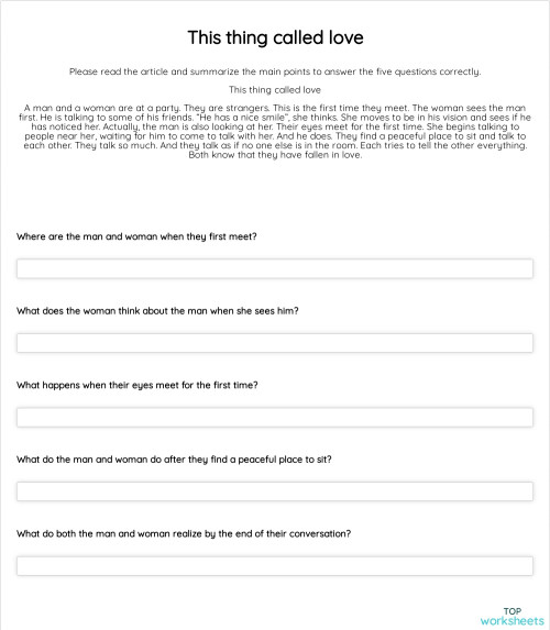This thing called love. Interactive worksheet | TopWorksheets