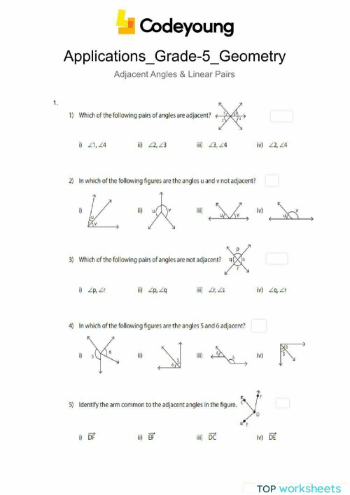 Application-Adjacent Angles & Linear Pairs. Interactive worksheet ...