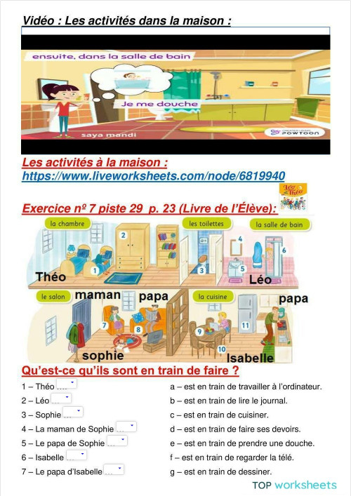 EB 5 Les activités à la maison. Fiche interactive | TopWorksheets