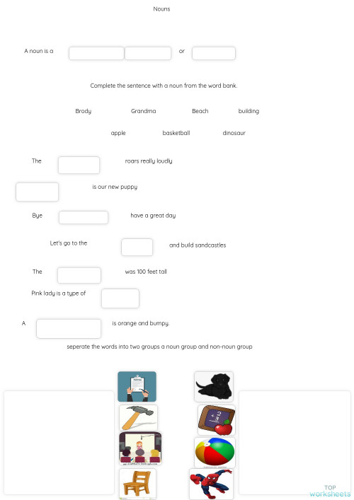 Noun Worksheet. Interactive worksheet | TopWorksheets