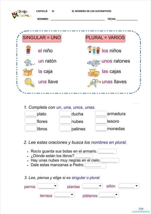 Singular-plural. Ficha interactiva | TopWorksheets
