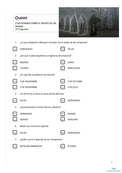 El Monte de las Ánimas. Ficha interactiva | TopWorksheets
