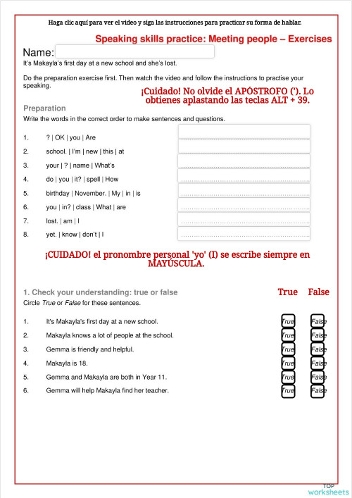 Meeting New People A1. 📕 B.E.. Interactive worksheet | TopWorksheets