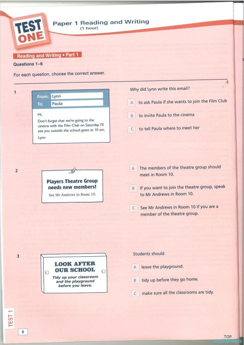 Cambridge A2 Test 1 READING. Interactive worksheet | TopWorksheets