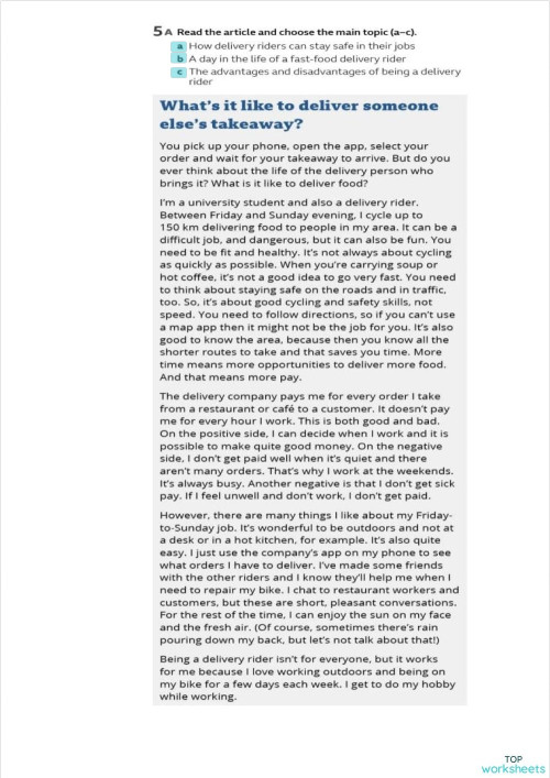 REading activities: takeaway. Ficha interactiva | TopWorksheets