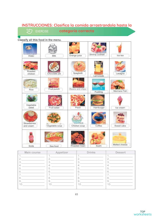 14. Food and Menu. Ficha interactiva | TopWorksheets