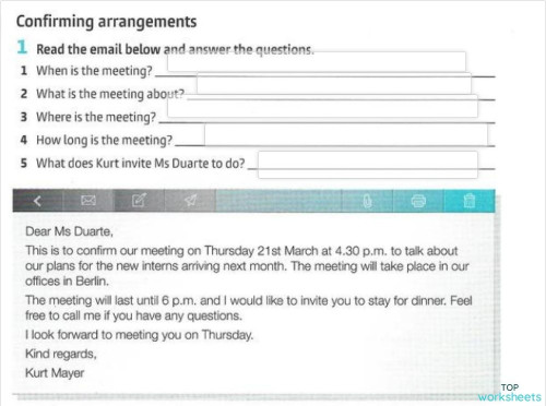 Writing (arranging a meeting). Interactive worksheet | TopWorksheets