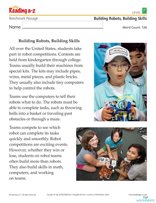 LEVEL P BUILDING ROBOTS, BUILDING SKILLS. Interactive worksheet ...