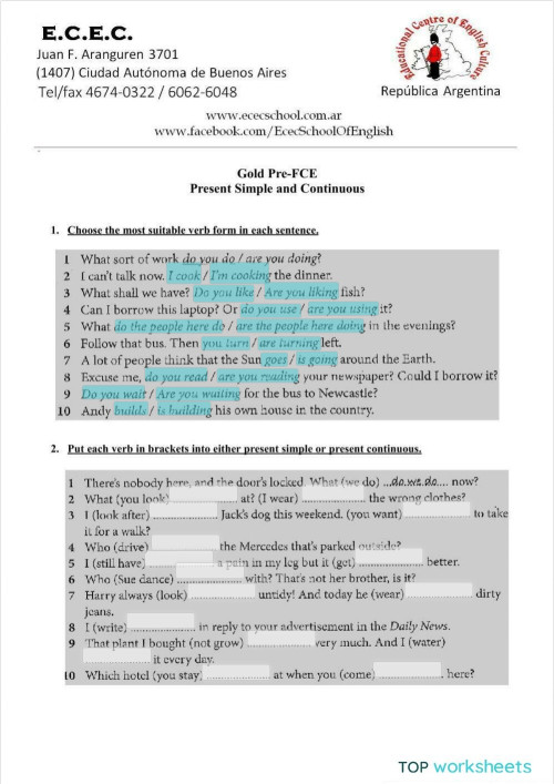Present simple vs Present continous. Interactive worksheet | TopWorksheets