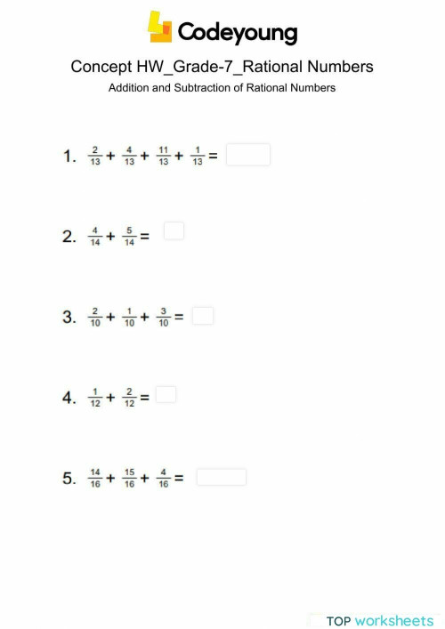 Addition And Subtraction Of Rational Numbers Concept Hw Interactive Worksheet Topworksheets