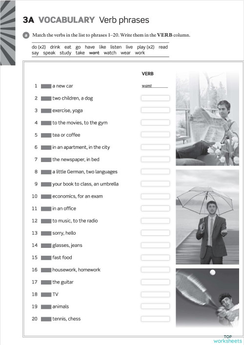 Vocabulary verb phrases. Interactive worksheet | TopWorksheets