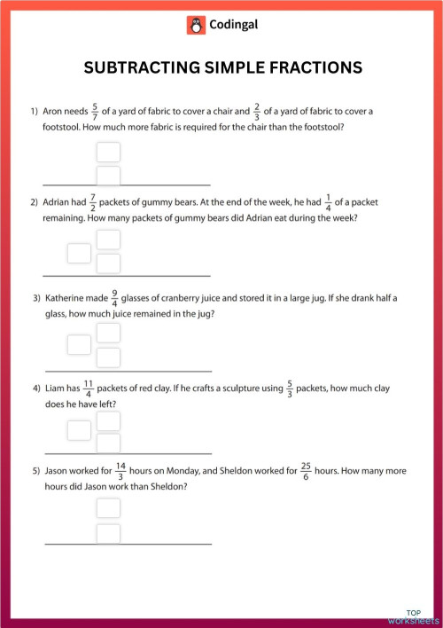 M_G05M06L12_WC02_Word_Problems(Fractions Add and Subtract)_2. Interactive worksheet | TopWorksheets