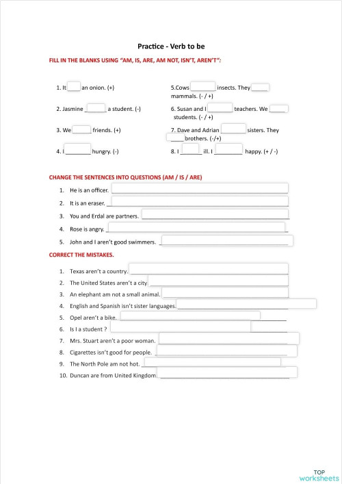 Verb to be. Interactive worksheet | TopWorksheets