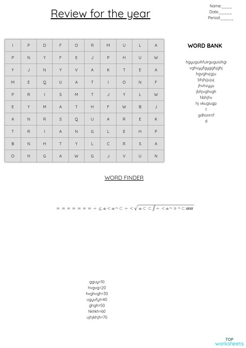 Review of the year. Interactive worksheet | TopWorksheets