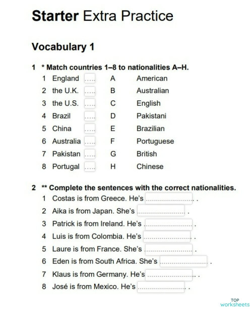 Fusion 1 Extra Practice part 1. Interactive worksheet | TopWorksheets