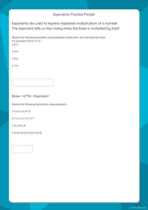 Exponents Practice Packet. Interactive worksheet | TopWorksheets