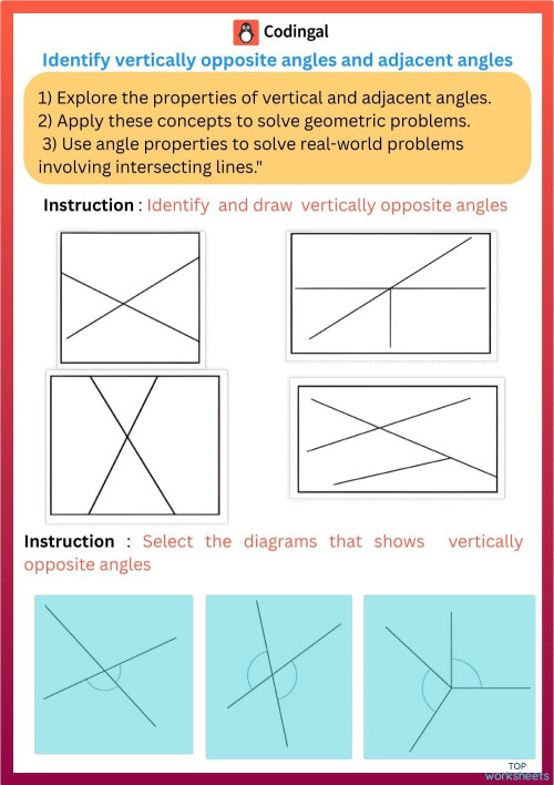 M_G06M09L44_WC01_Vertical_Opposite_and_Adjacent_Angles_1. Interactive worksheet | TopWorksheets