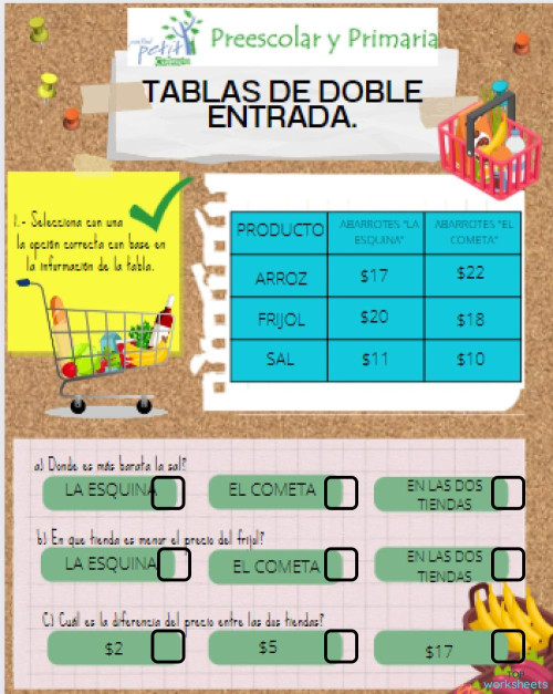 tablas de doble entrada. Ficha interactiva | TopWorksheets