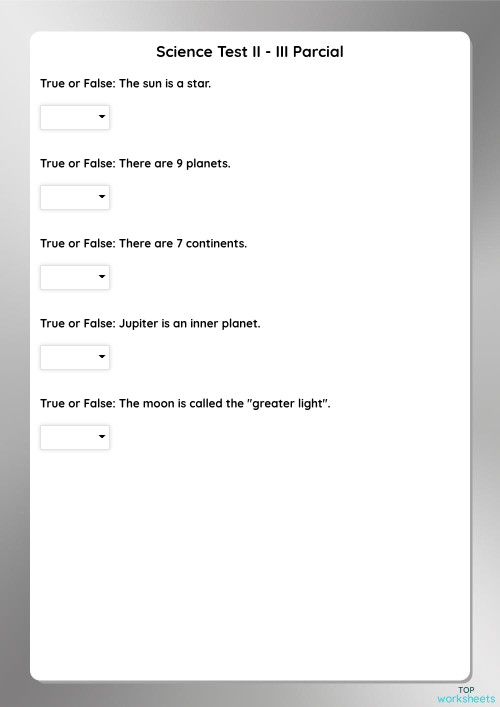 Science Test II - III Parcial. Interactive worksheet | TopWorksheets