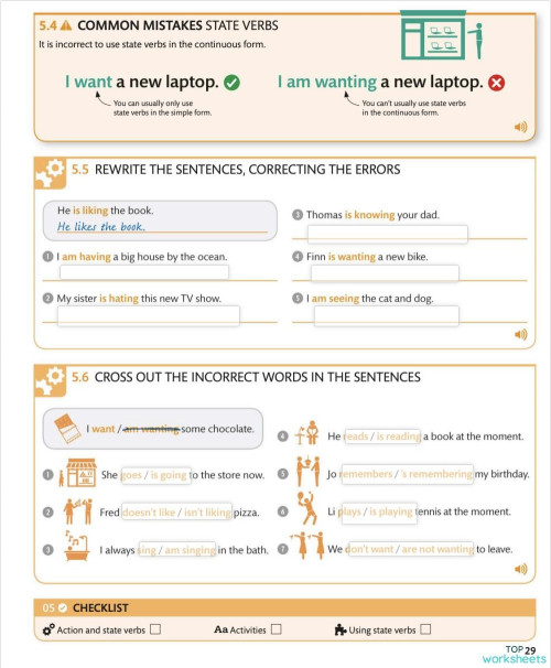 Action and state verbs 2. Interactive worksheet | TopWorksheets