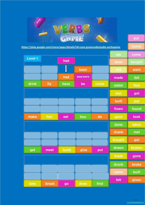English irregular verbs - play Verbsgame online!. Interactive worksheet | TopWorksheets