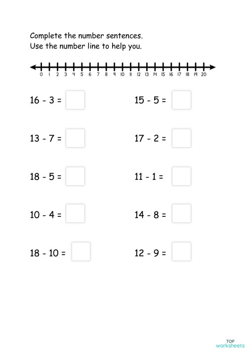 Subtraction Number Line. Interactive Worksheet | Topworksheets
