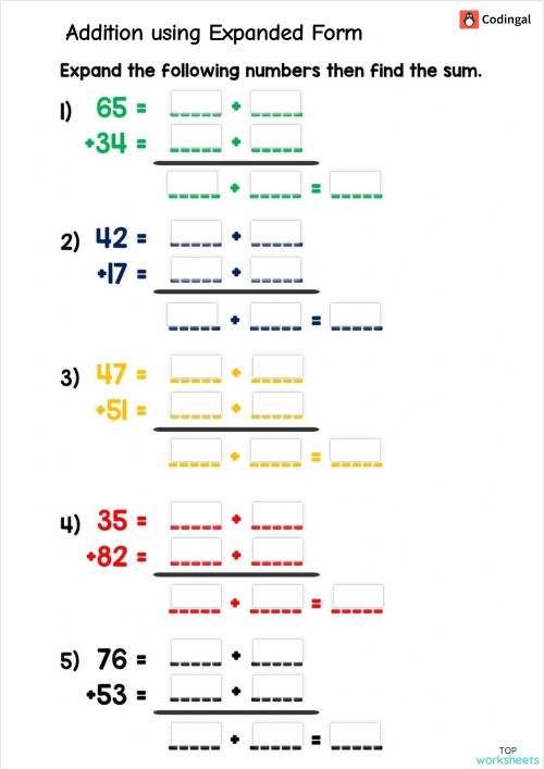 M_G02M05L23_WC01_Addition using Expanded Form. Interactive worksheet ...