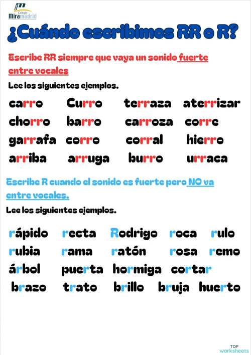 LEN - ¿Cuándo escribimos RR o R?. Ficha interactiva | TopWorksheets