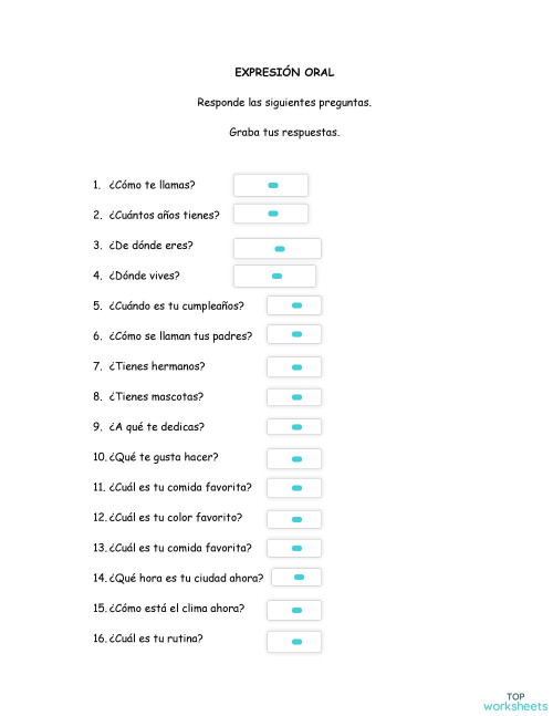 Expresión oral: fichas interactivas y ejercicios online | TopWorksheets