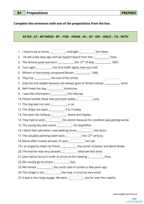 Prepositions 13. Interactive worksheet | TopWorksheets