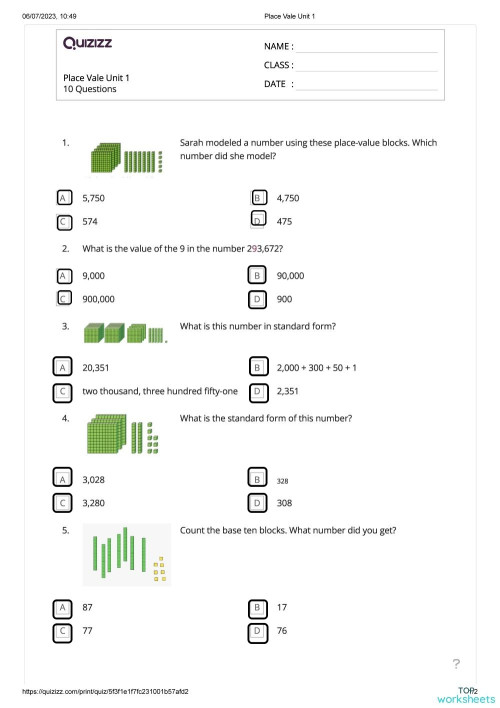 Place value. Interactive worksheet | TopWorksheets