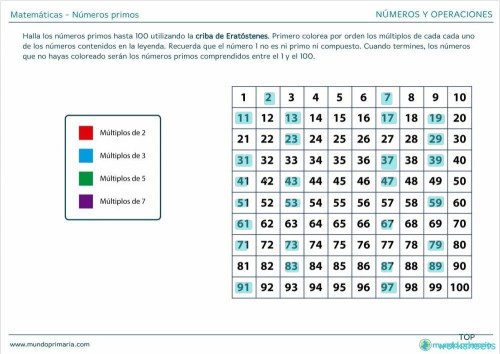 Números primos. Ficha interactiva | TopWorksheets