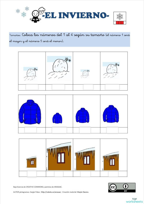 El Invierno - Escribe del 1 al 4 según su tamaño. Ficha interactiva ...