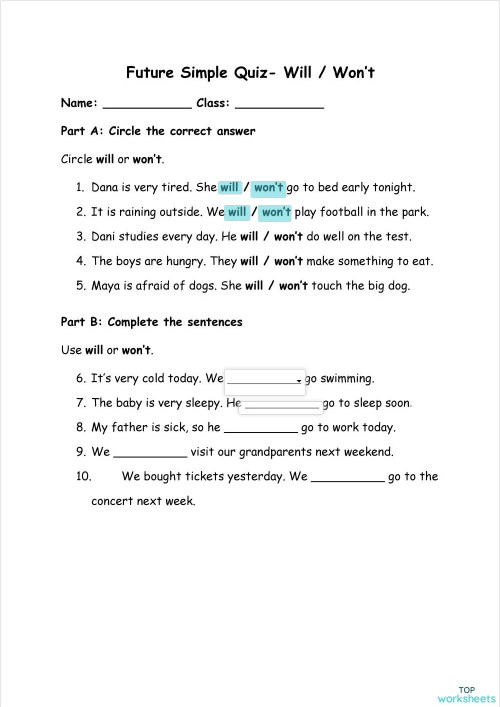 Future Simple. Interactive worksheet | TopWorksheets