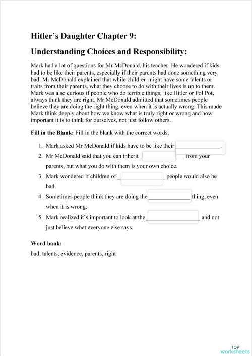 Hitler's Daughter Chapter 9 Quiz. Interactive worksheet | TopWorksheets